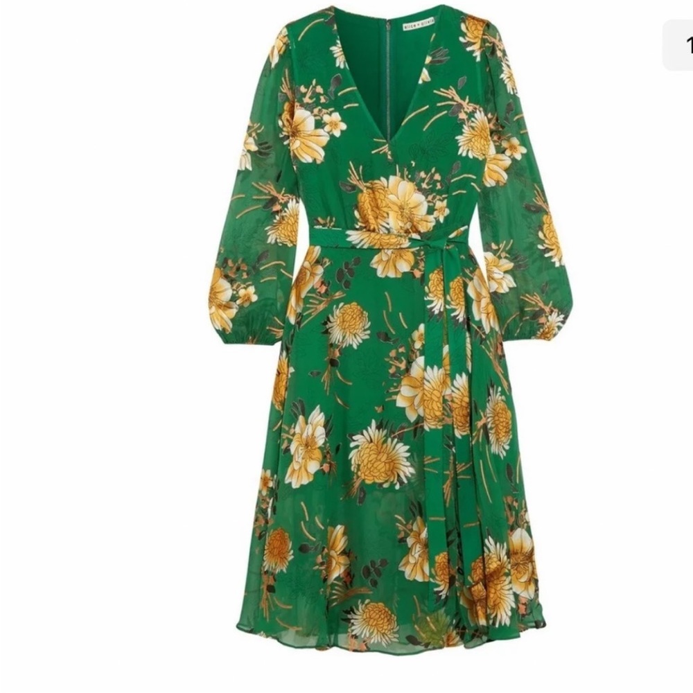 Alice + Olivia Rare Coco Green Floral Print Dress - Gem